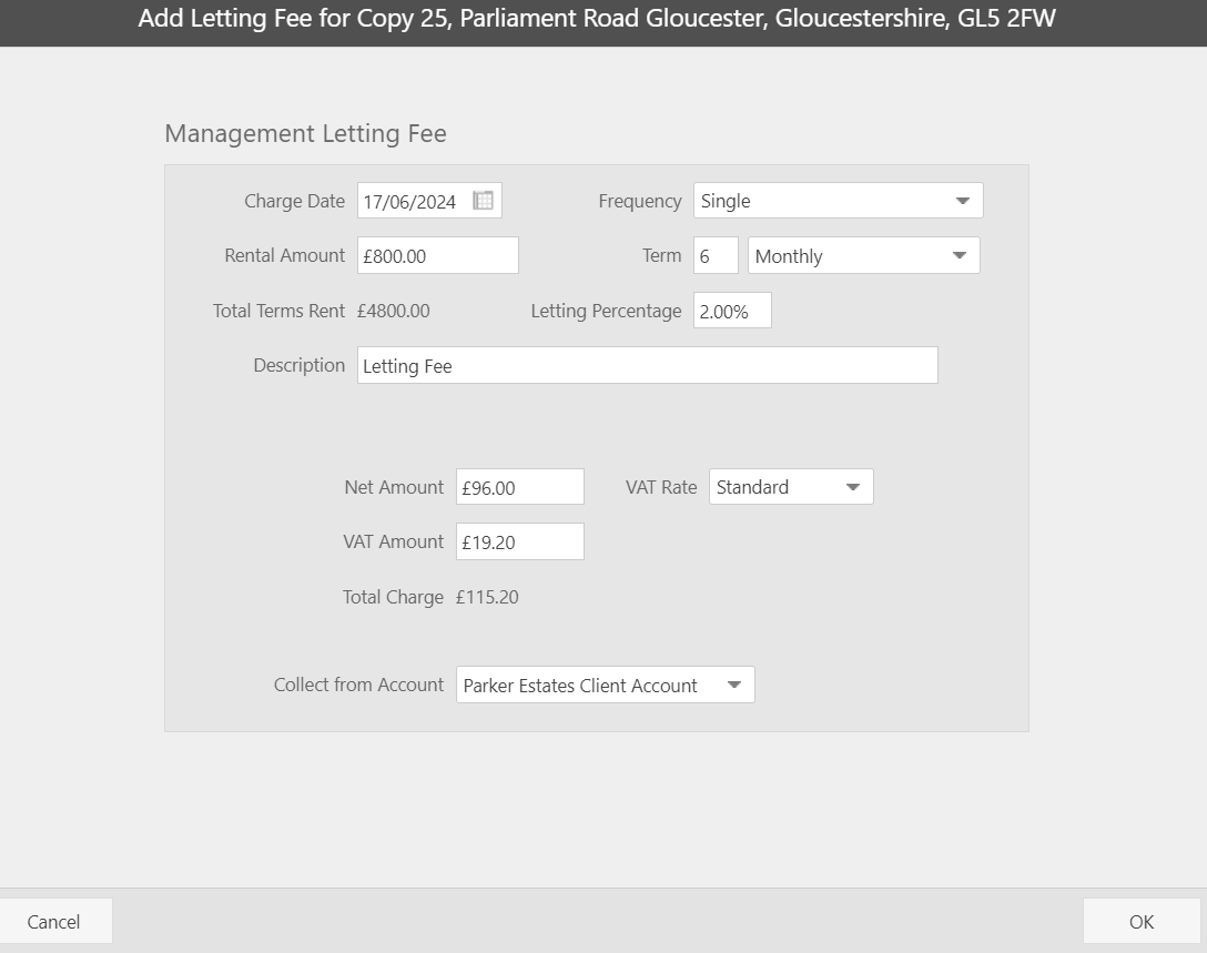 Setting up initial fees on a property – Alto